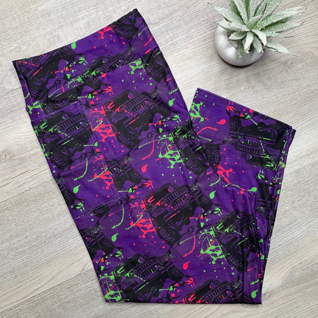 Adventurous 4X4 Capri Neon Paint Splash Print Purple Leggings With ...