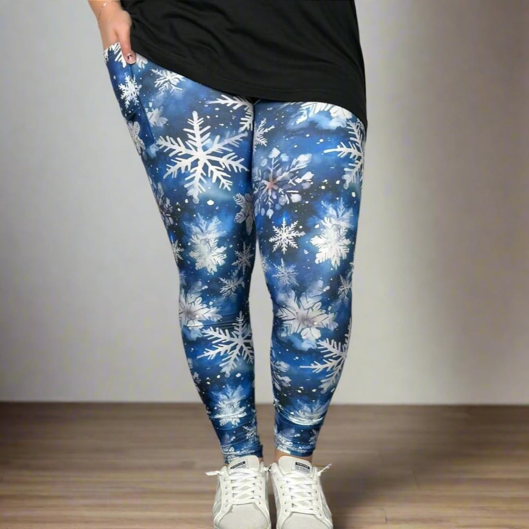 Winter Blue Snowflake Print Leggings W/ Pockets - Etsy