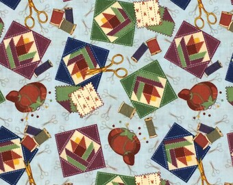 Sewing theme fabric | Etsy