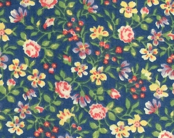 100% Cotton Navy Blue Calico Fabric by the Yard Floral - Etsy