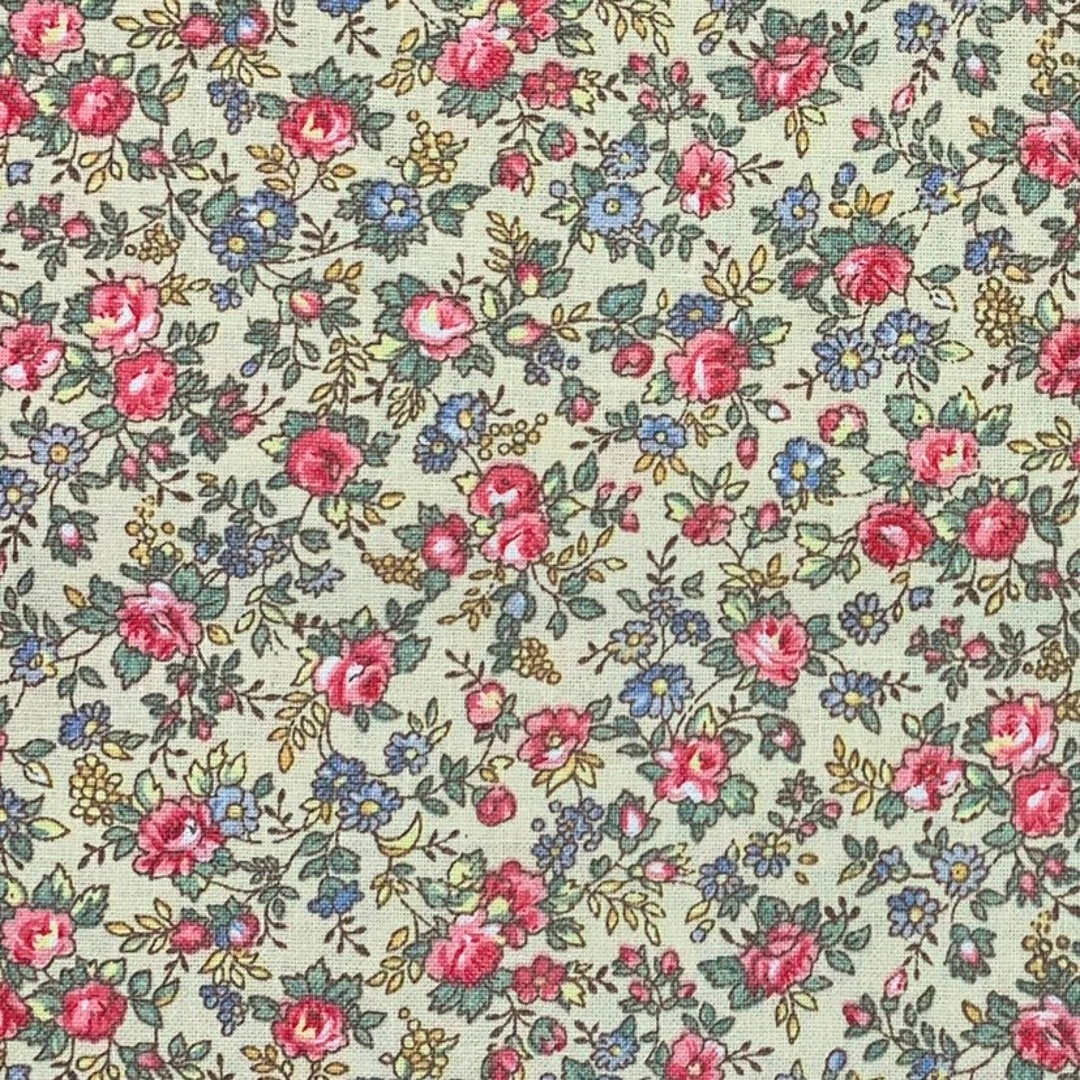 100% Cotton Pale Yellow, Blue and Pink Calico Fabric, Small Print ...