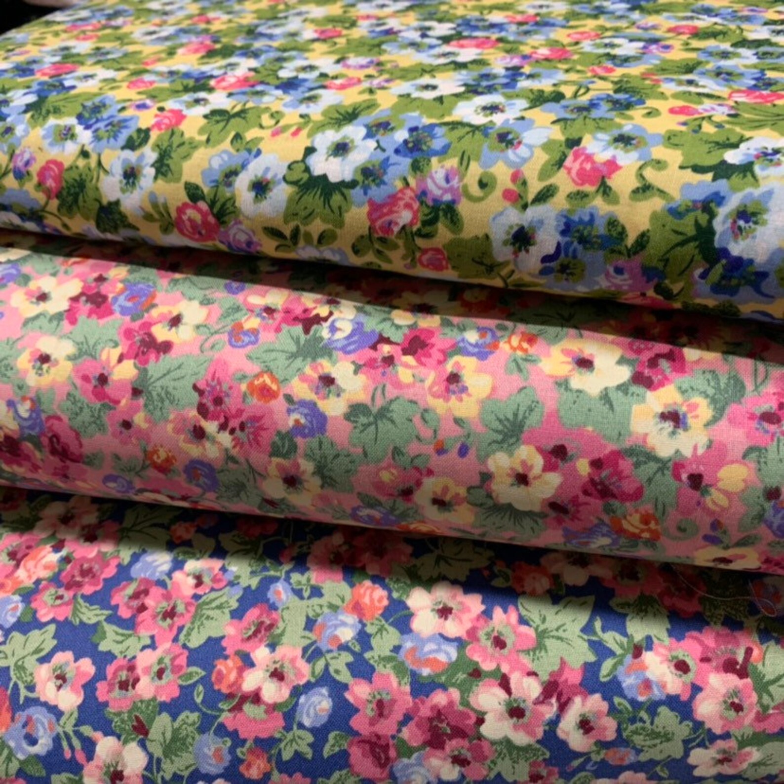 100% Cotton Pink and Yellow Floral Fabric Rose Calico - Etsy