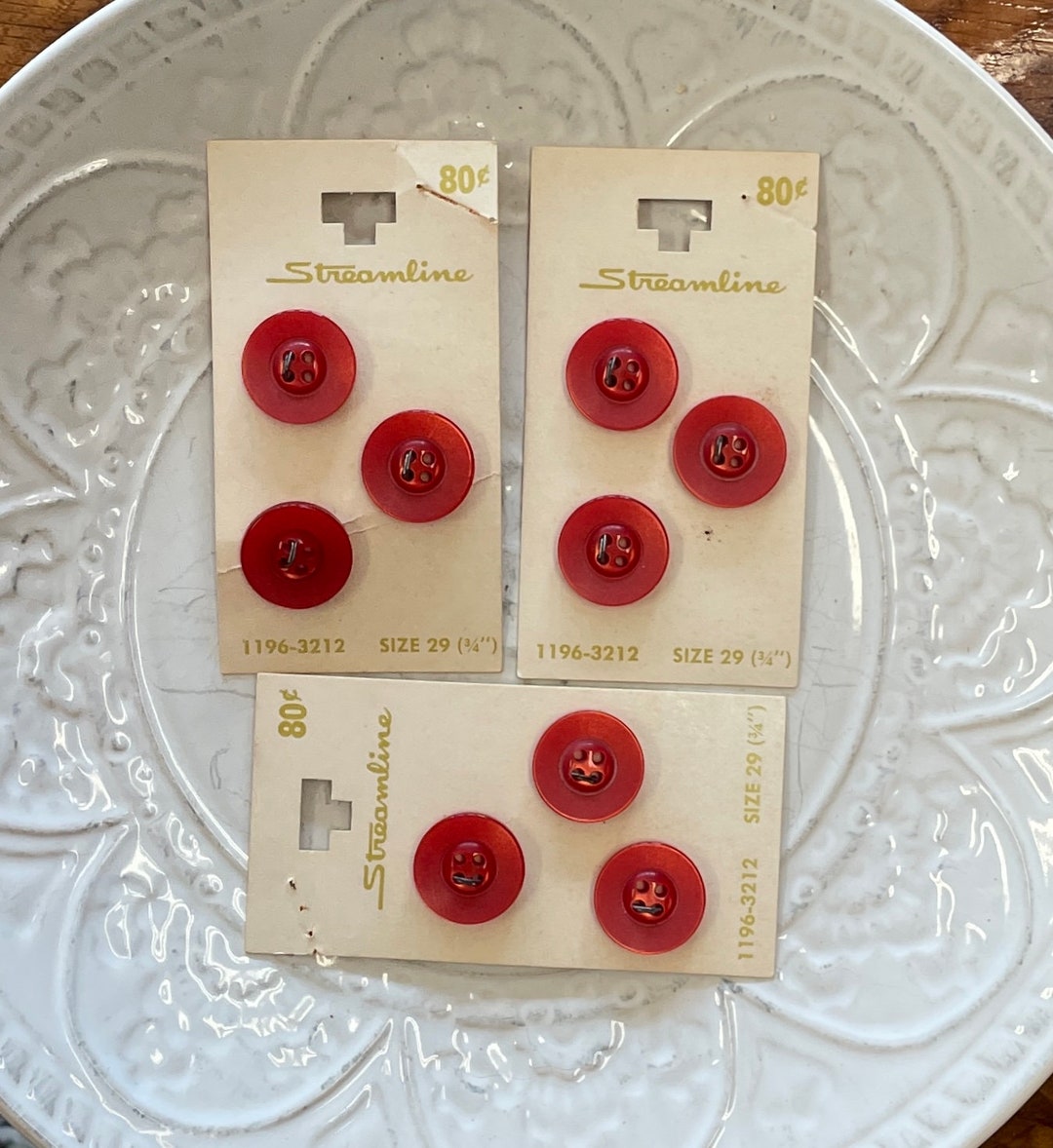 Vintage Red Buttons on Original Card, Streamline Buttons, Made in USA ...