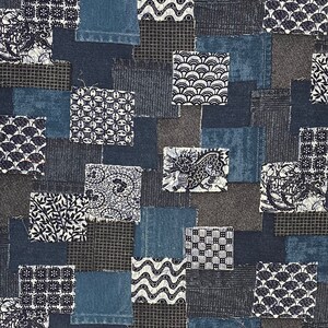 Blue Patchwork Cotton Fabric - Etsy