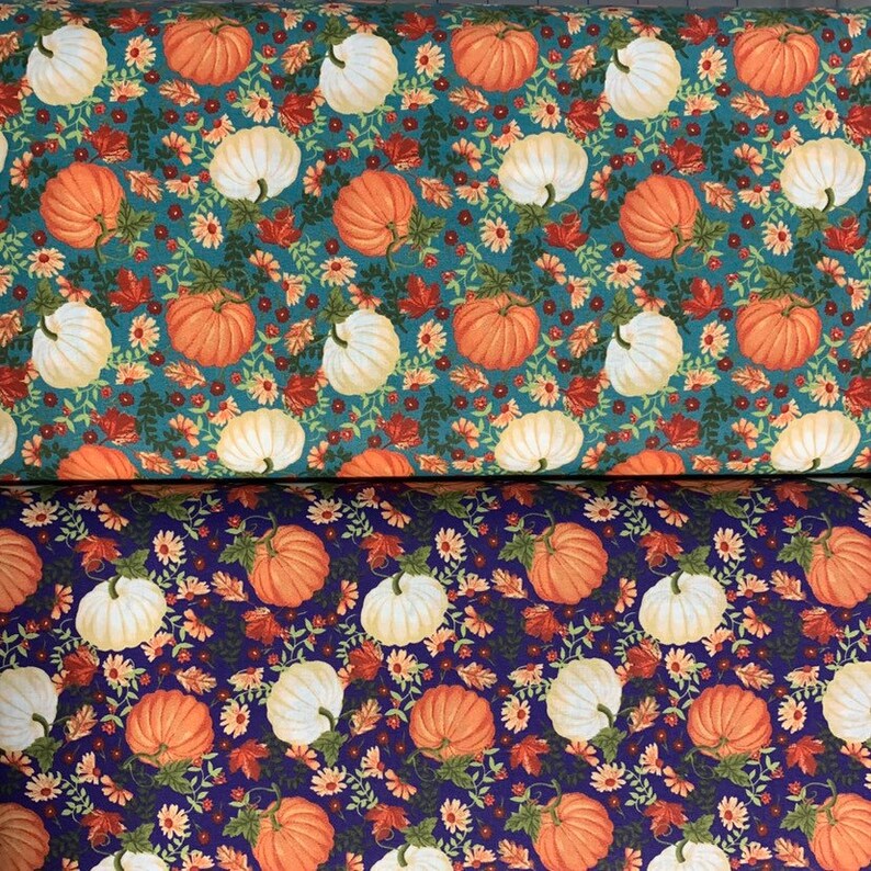 Orange Blue and White Fall Floral Fabric Autumn Harvest - Etsy