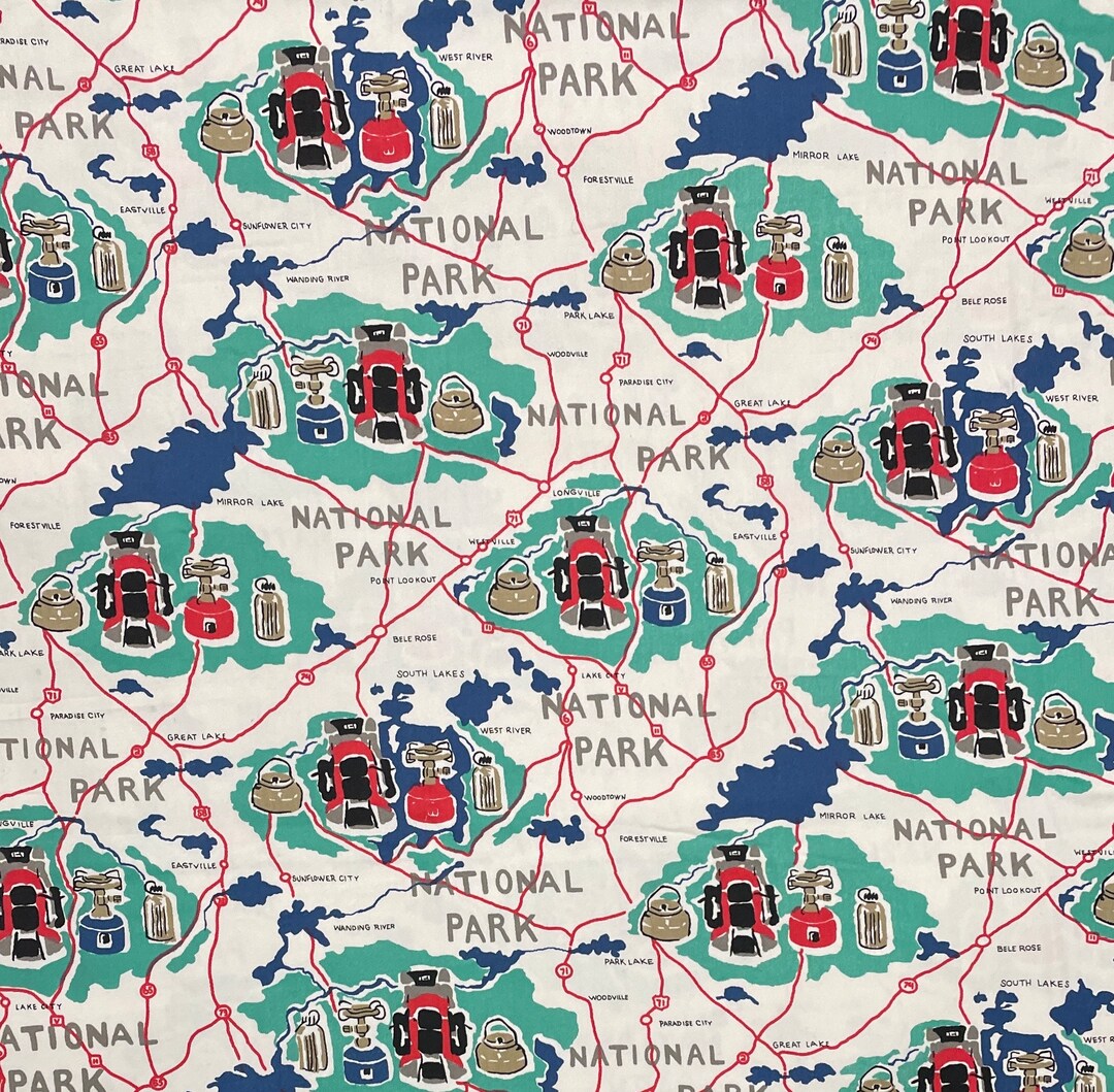 National Park Map Theme Cotton Fabric - Etsy