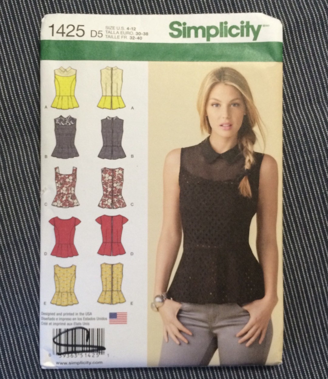 Misses Peplum Top Pattern, Simplicity 1425, UNCUT - Etsy