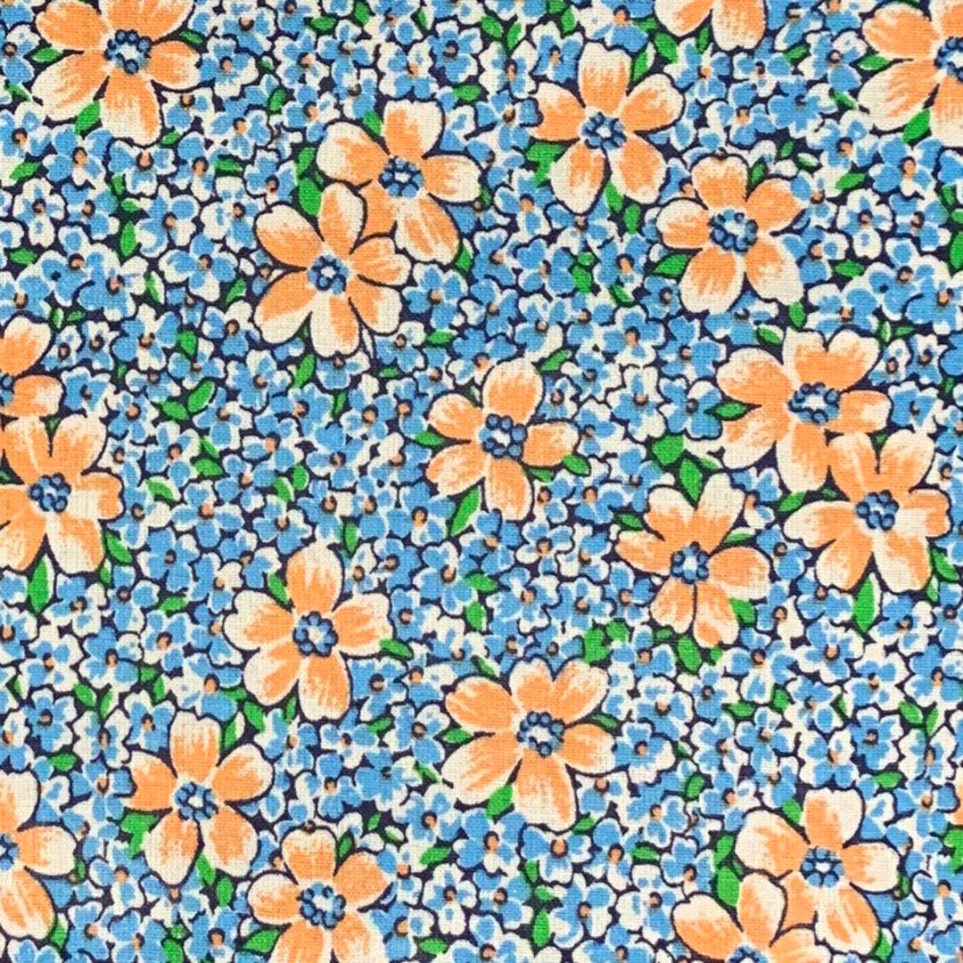 100% Cotton Blue Calico Fabric by the Yard, Floral Anemone - Etsy