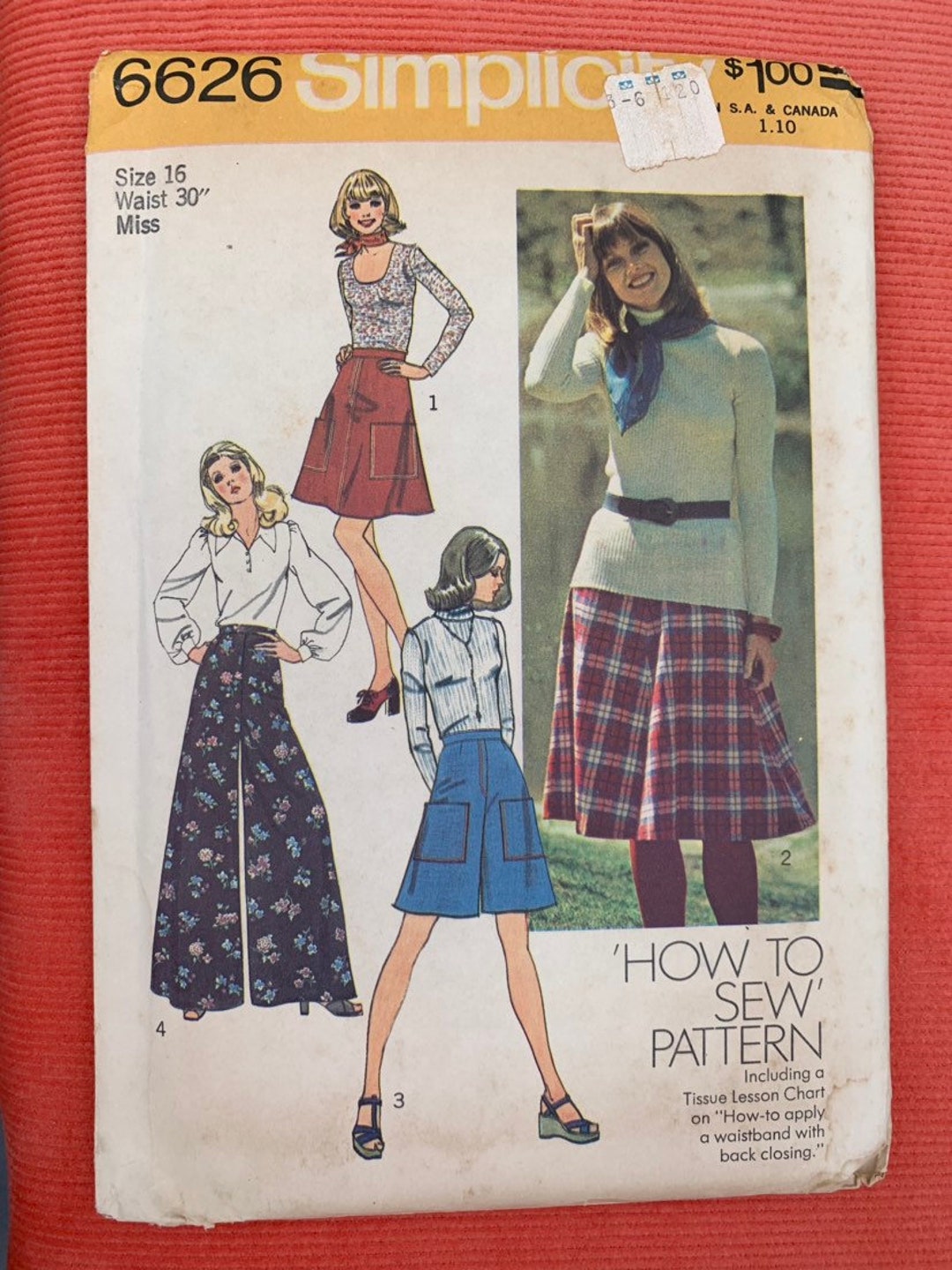 Vintage Skirt, Pantskirt and Bell Bottoms Pattern, Simplicity 6626 ...
