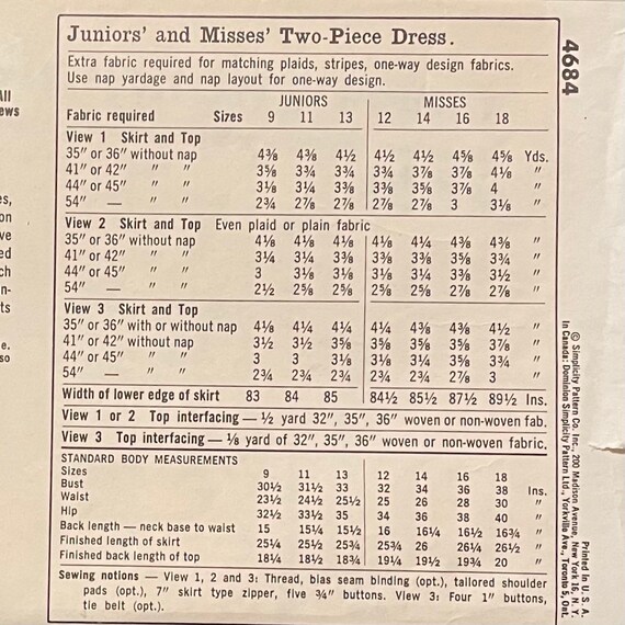 Partially Cut Vintage Two Pieced Dress Pattern Simplicity 4684 Patterns ...