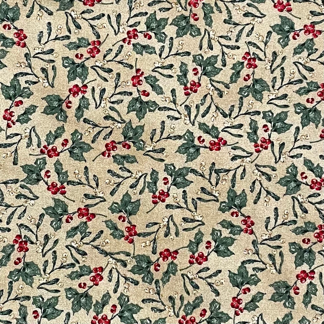 Christmas Holly and Berries Cotton Fabric, Oakhurst Textiles - Etsy