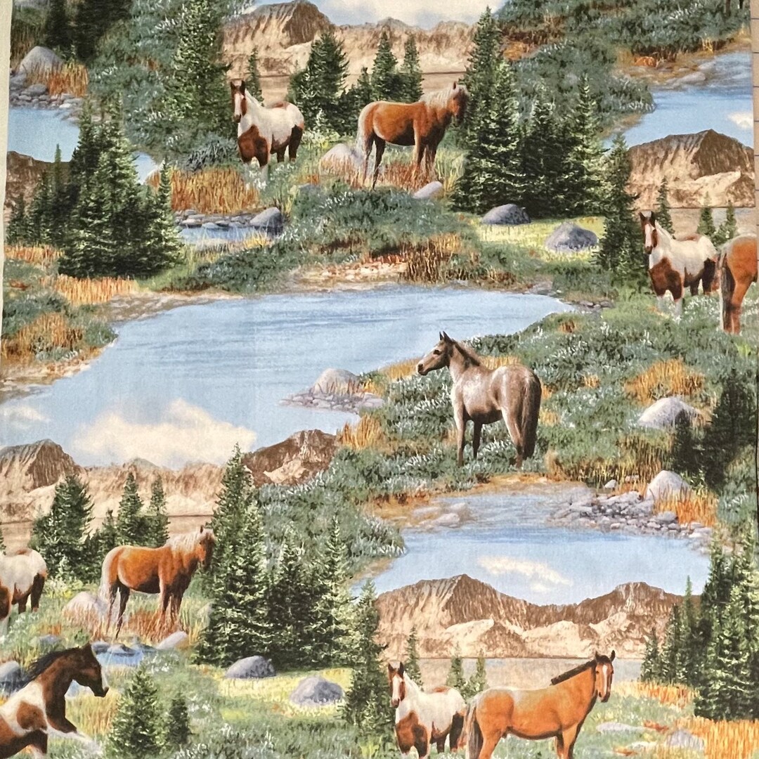 Roaming Wild Horse Cotton Fabric, Cowboy, Ranch, Wilmington Prints - Etsy