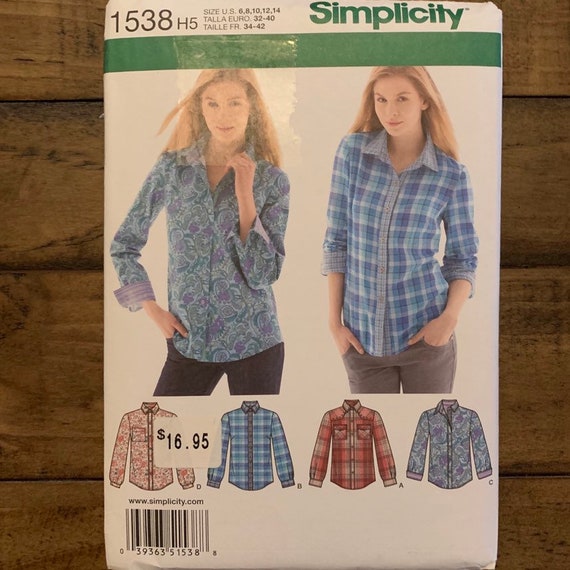 Patterns Simplicity 1538 Button Front Top Pattern UNCUT Sewing & Fiber ...