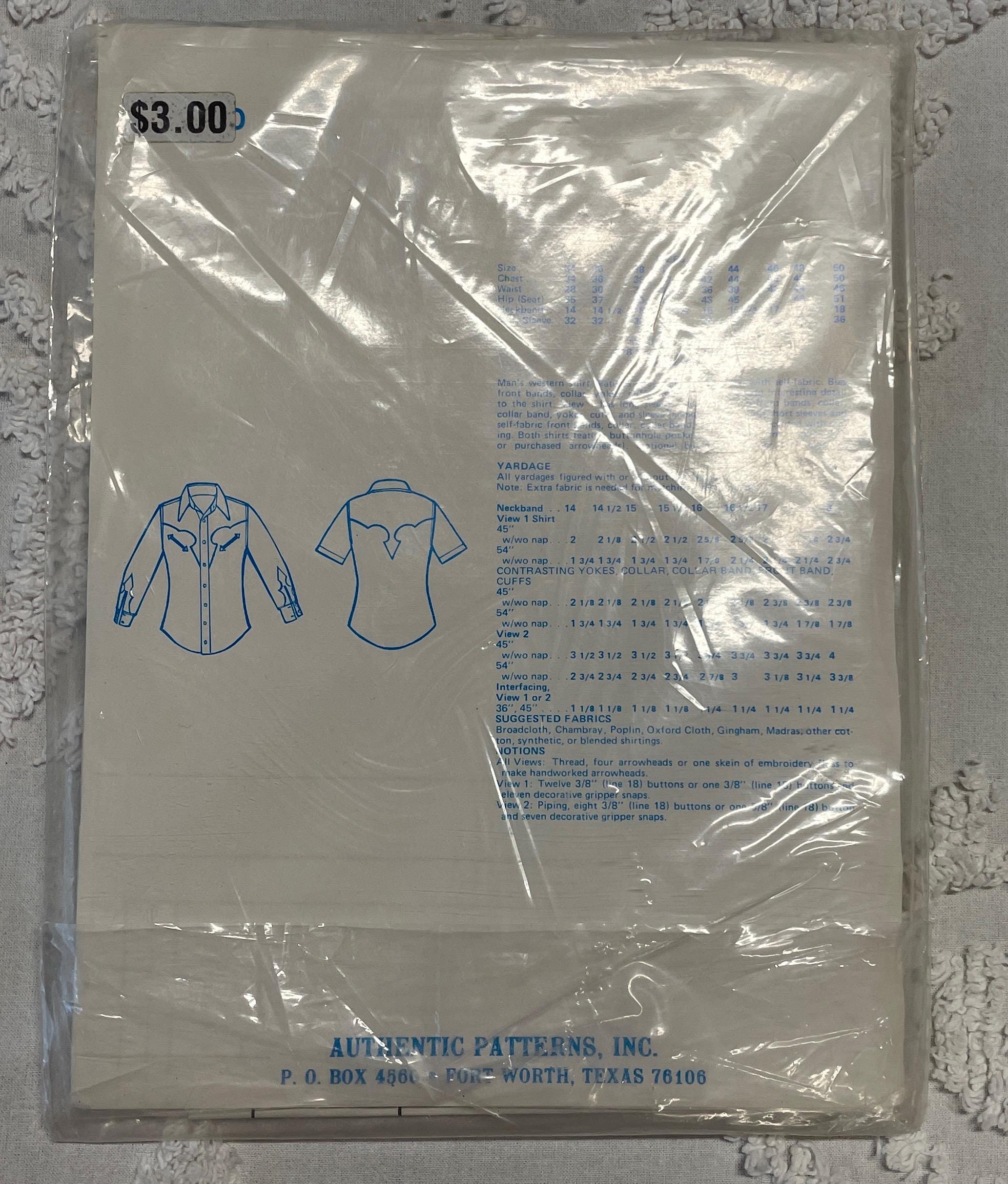 Vintage Men’s Square Dance Shirt Pattern by Authentic Patterns Inc 278 ...