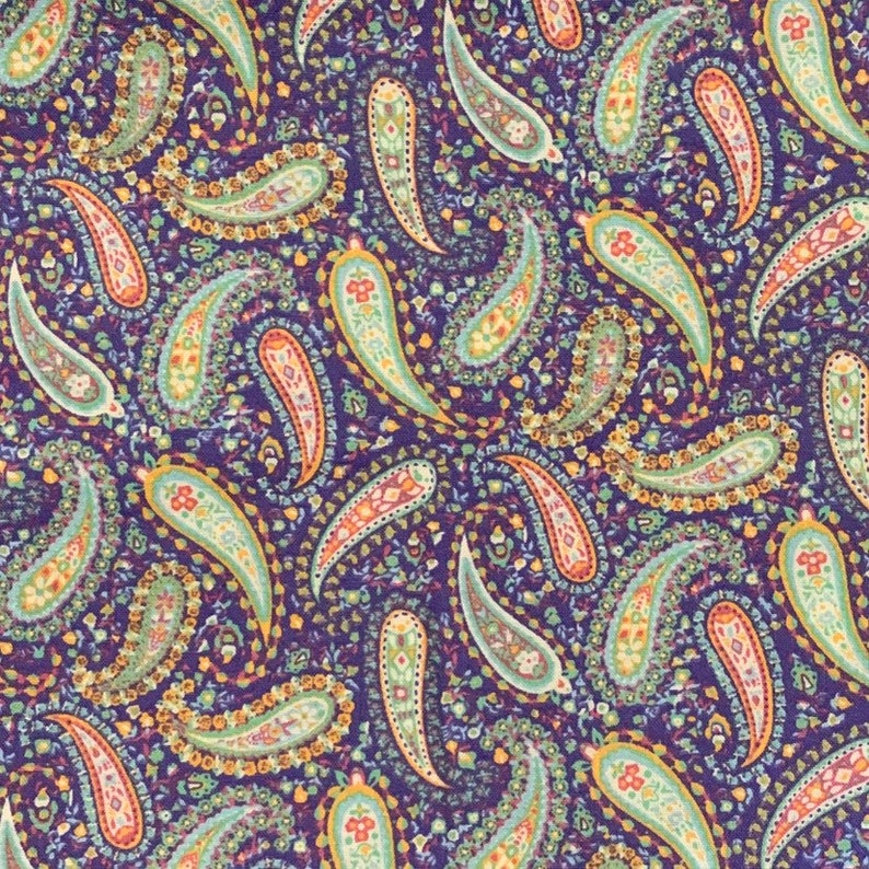 100% Cotton Purple and Blue Paisley Fabric by the Yard - Etsy