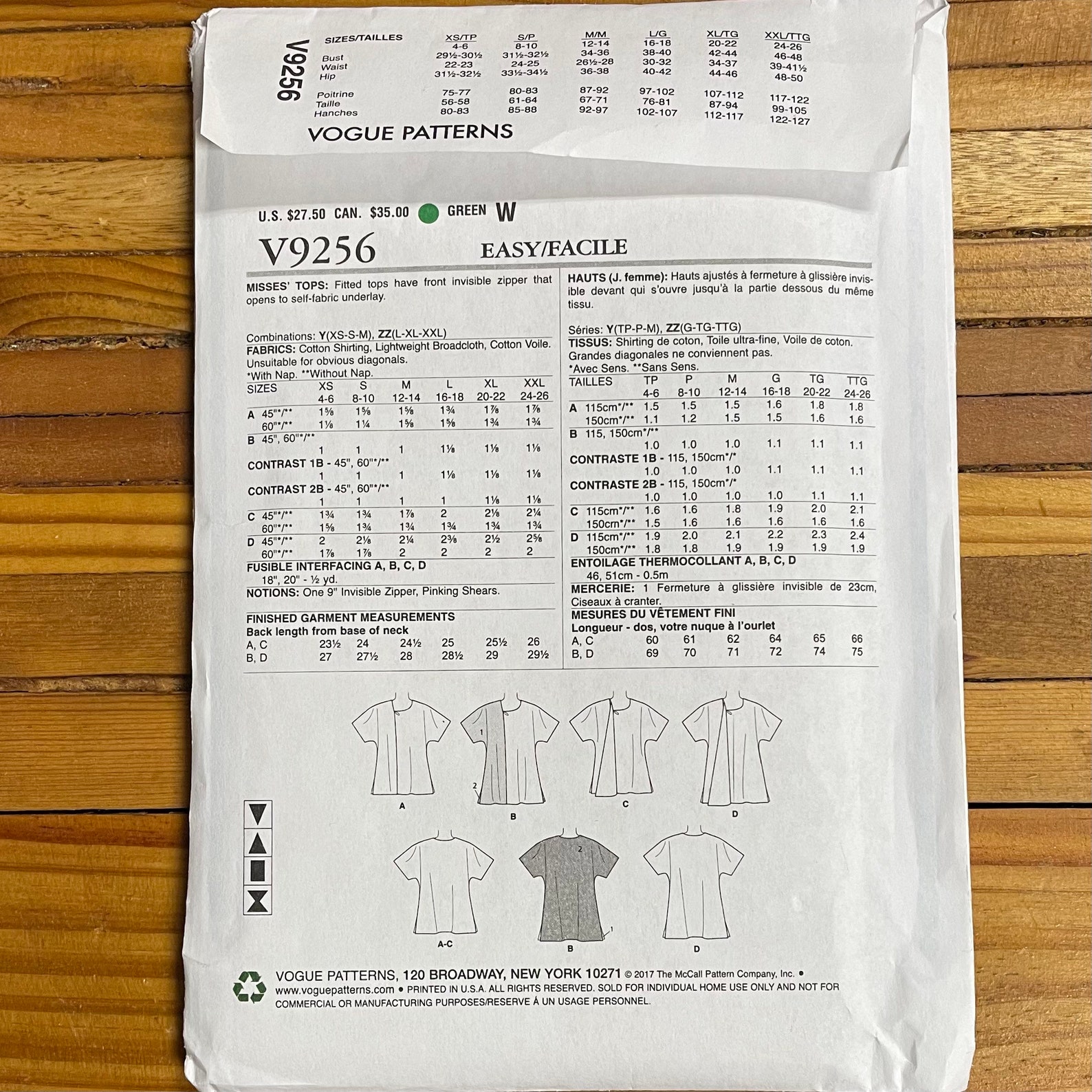 Easy Top Pattern, Vogue 9256, UNCUT - Etsy