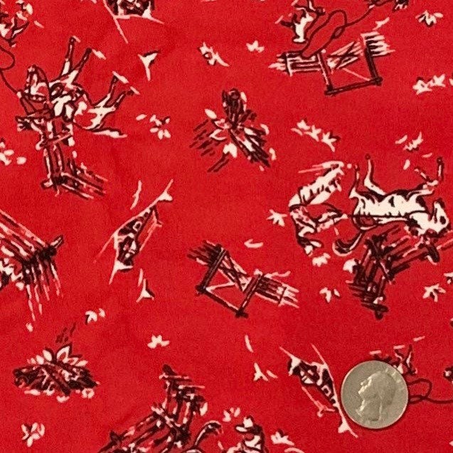 100% Cotton Red Cowboy Fabric Cowgirl Horse Western Rodeo | Etsy