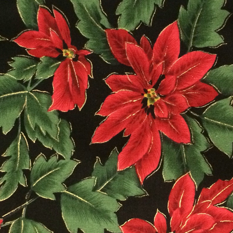 100% Cotton Christmas Poinsettia Fabric Woodland Beauty - Etsy