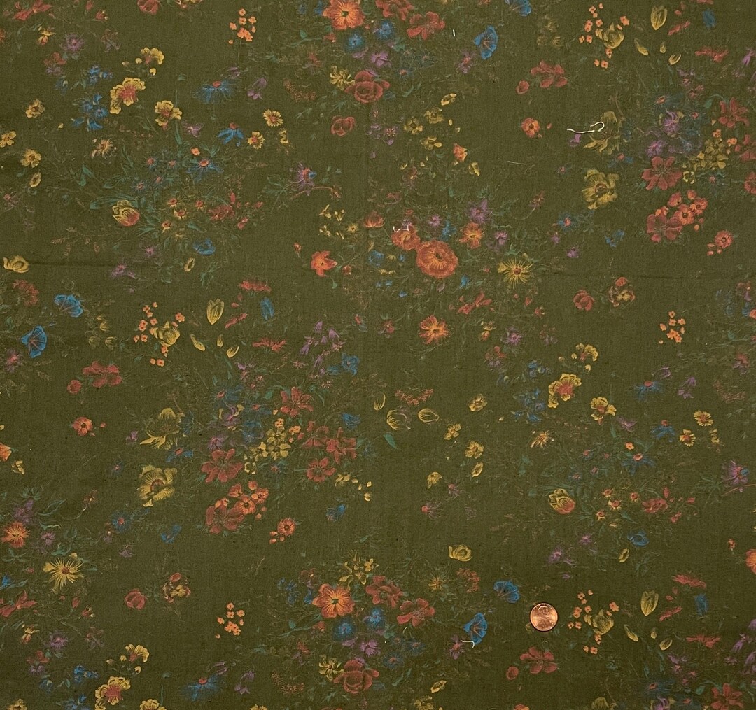 Vintage Olive Green Calico Cotton Fabric, Floral, Concord Fabrics - Etsy