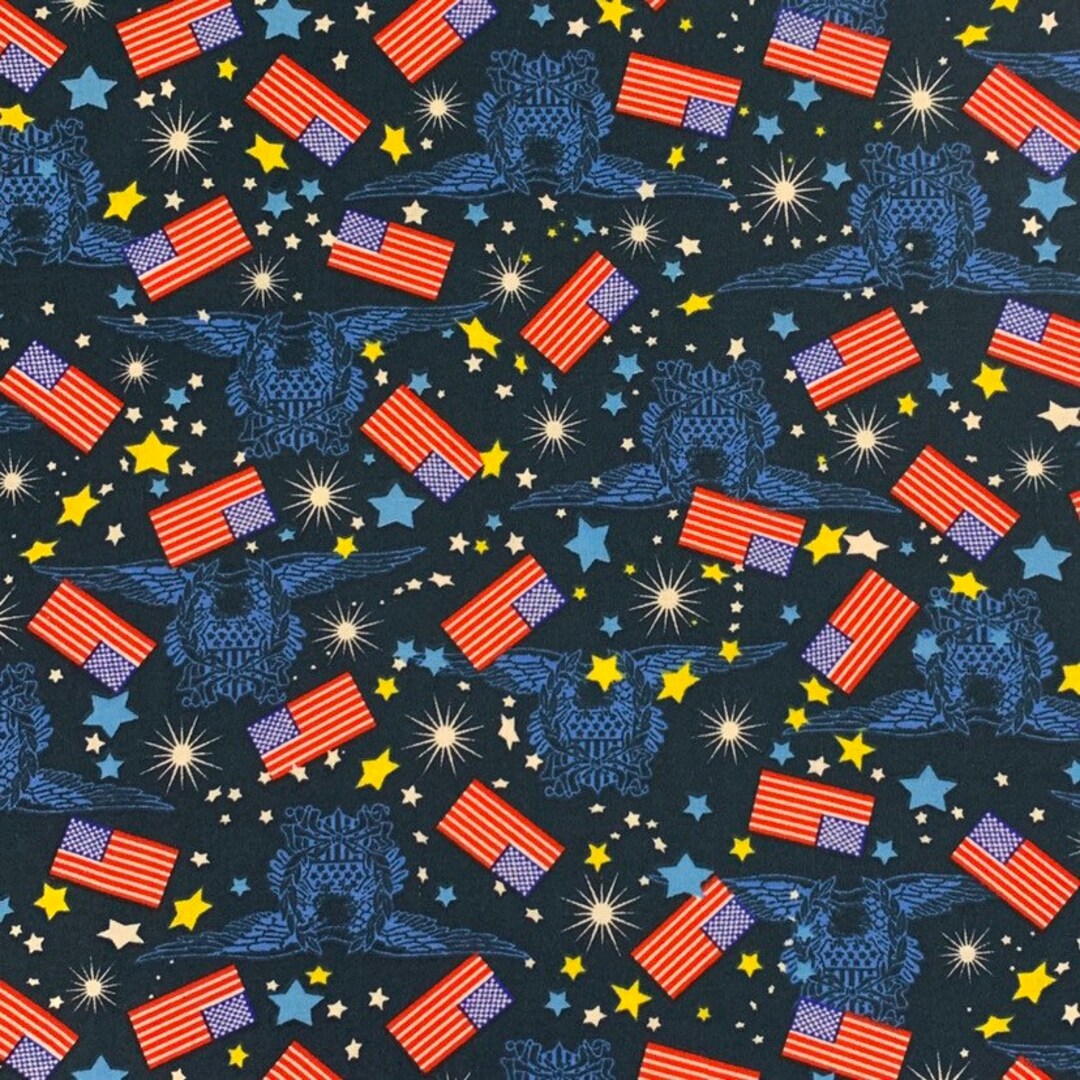 100% Cotton Patriotic Flag Fabric by the Yard, USA, Patriotic, American ...