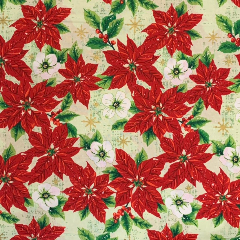 100% Cotton Christmas Poinsettia Fabric By The Yard Red Green | Etsy