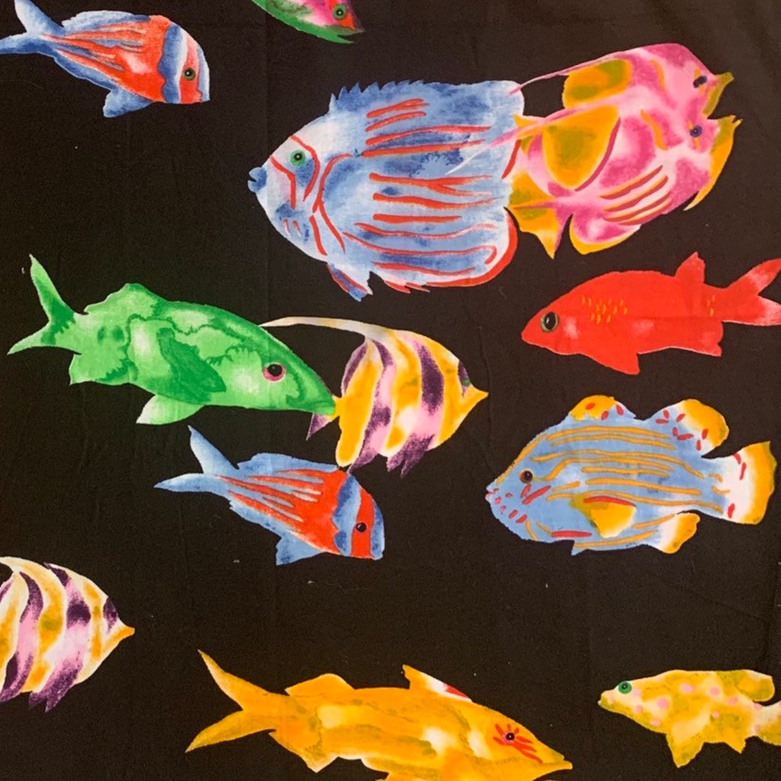 Colorful Fish Cotton Fabric Ocean Tropical Beach Shamash - Etsy