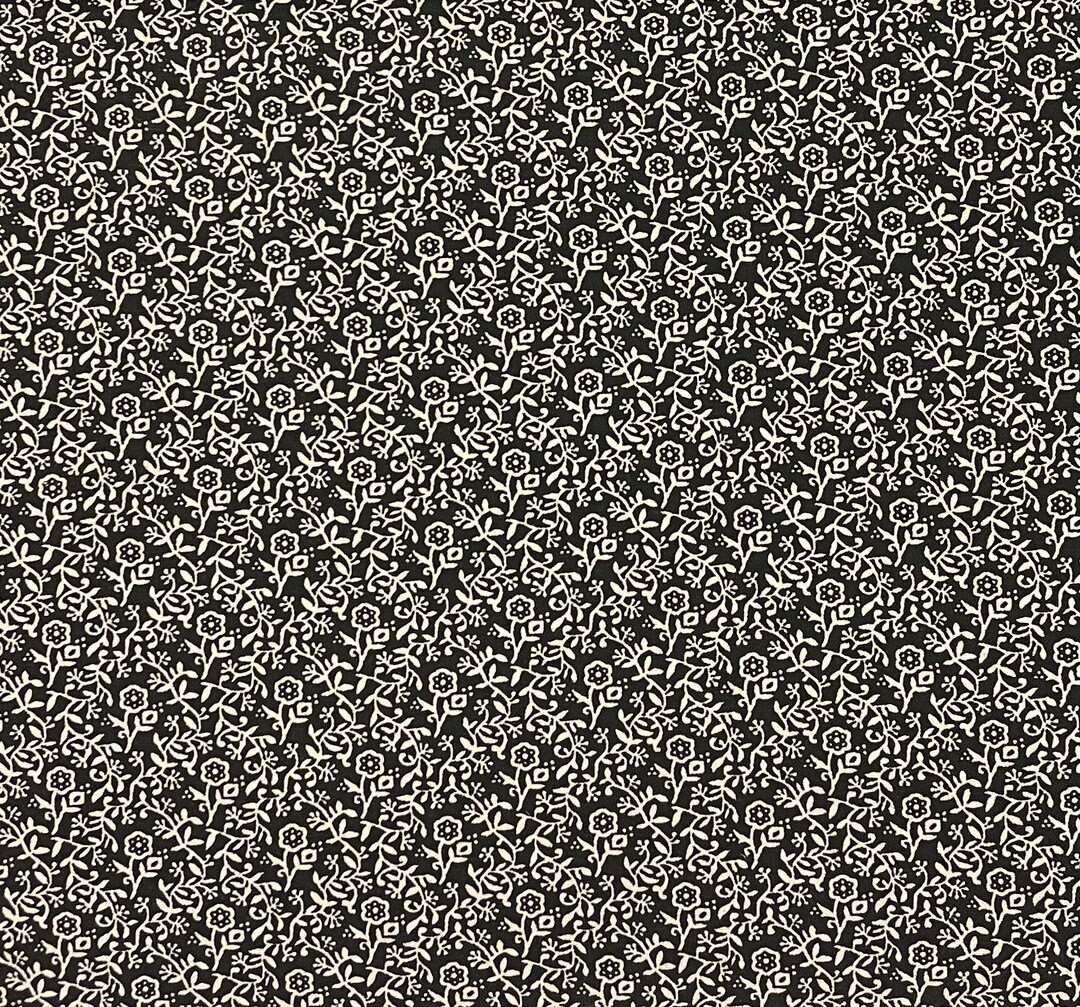 Black Cotton Calico Fabric, Floral, 1800s Reprint - Etsy