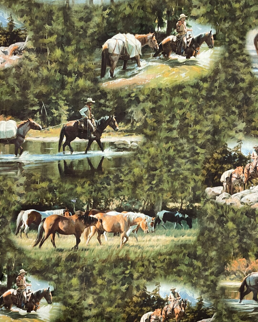 Working Ranch Cotton Fabric, Cowboy, Cow, Horse, High Country Crossing ...