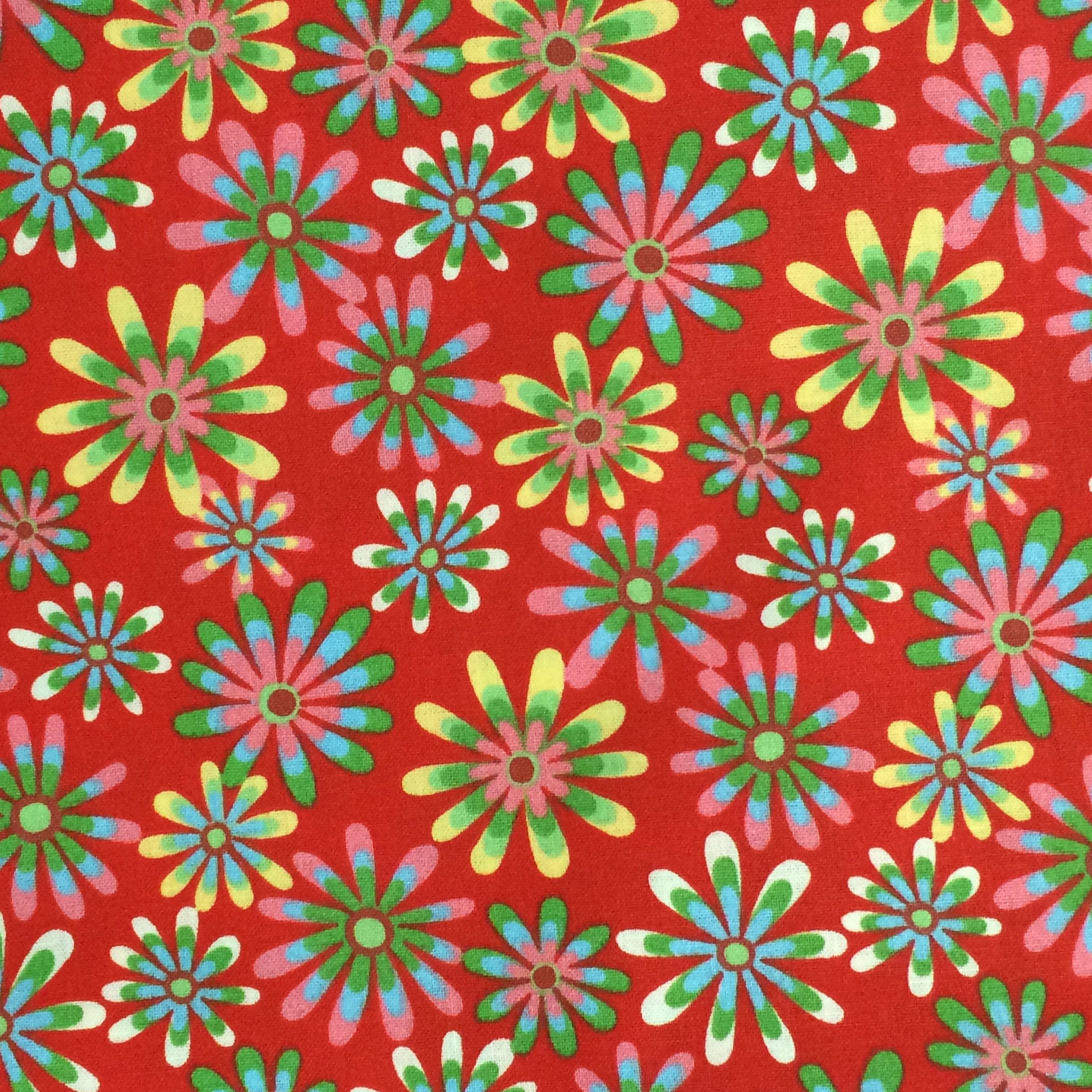 100% Cotton Red Floral Fabric by the Yard Calico Flower - Etsy