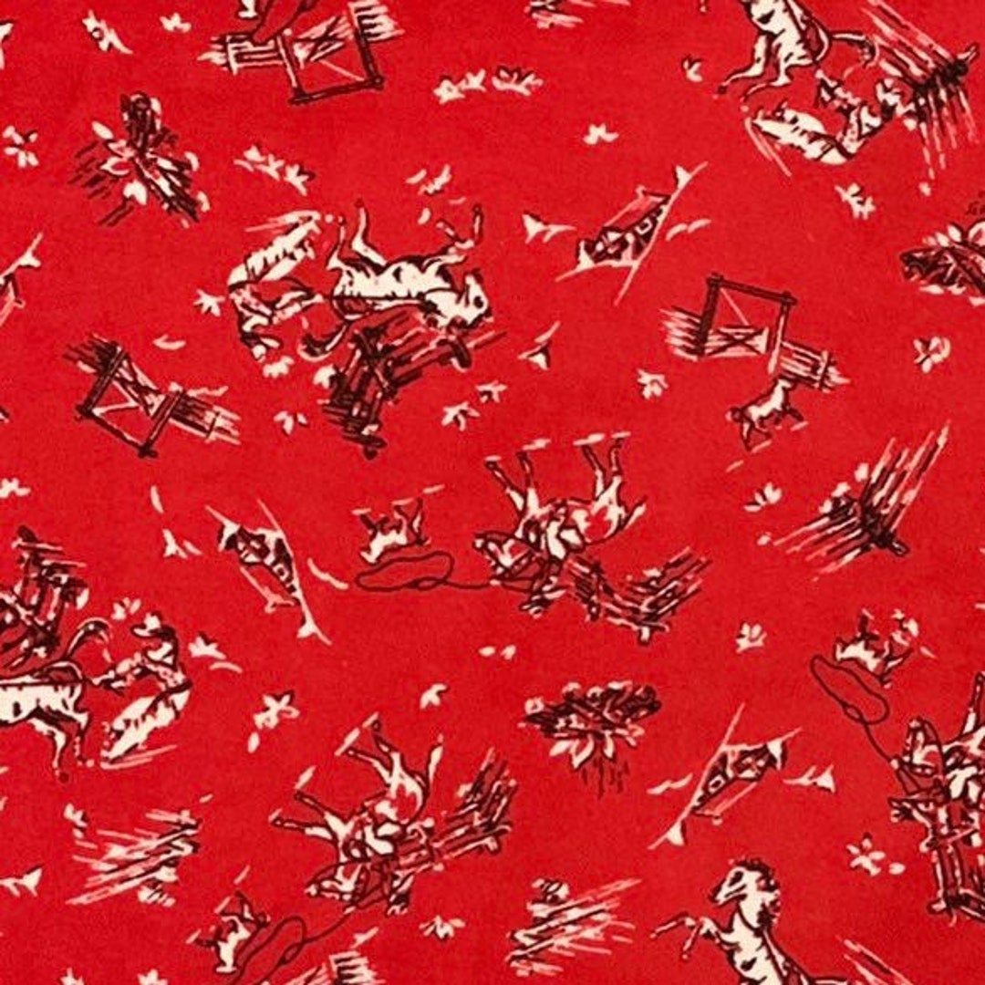 100% Cotton Red Cowboy Fabric, Cowgirl, Horse, Western, Rodeo - Etsy