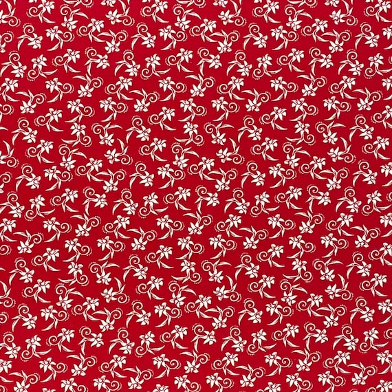 100% Cotton Red and White Small Print Calico Floral - Etsy