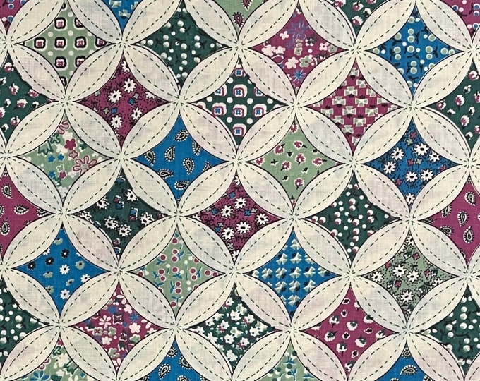 Blue and Green Cathedral Windows Patchwork Cotton Fabric, Calico ...