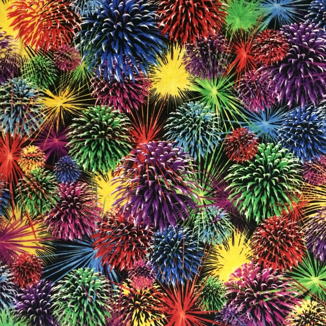 Colorful Fire Works Cotton Fabric, Celebration, Holiday, Brother Sister ...