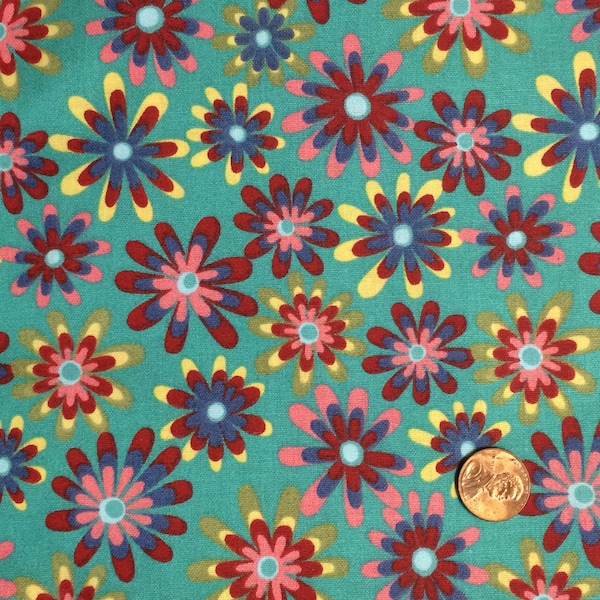 Teal Flower Fabric - Etsy