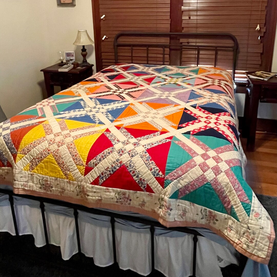 Vintage Handmade Feed Sack Quilt for Sale, Homemade, Hand Quilted, Hand ...