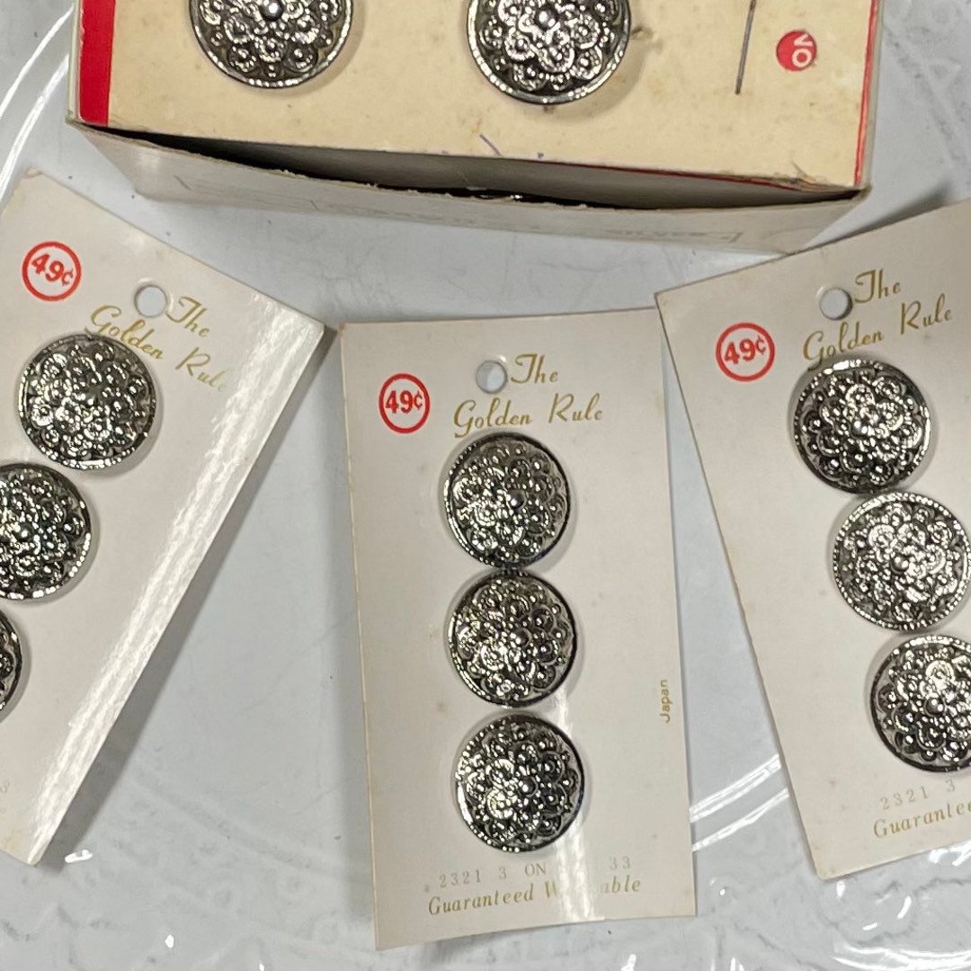 Vintage Silver Metal Buttons on Original Card, National Button Co, the ...