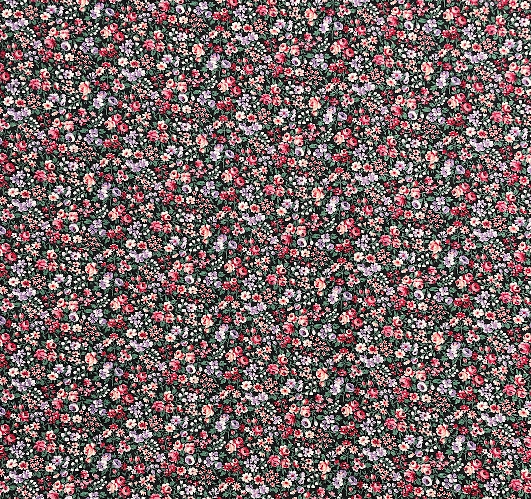 Black Calico Cotton Fabric, Floral, Wildflower, Concord Fabrics, Joan ...