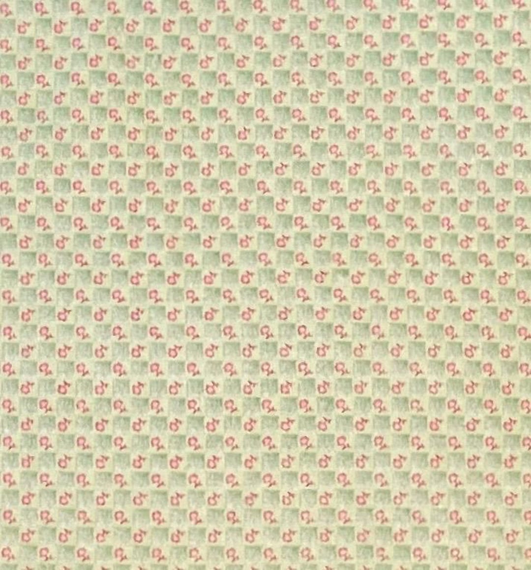 Vintage Pink and Green Calico Fabric, Floral, General Fabrics Company ...