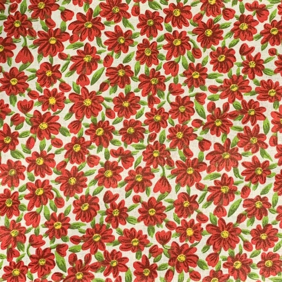 100% Cotton Red and White Calico Fabric by the Yard Floral - Etsy