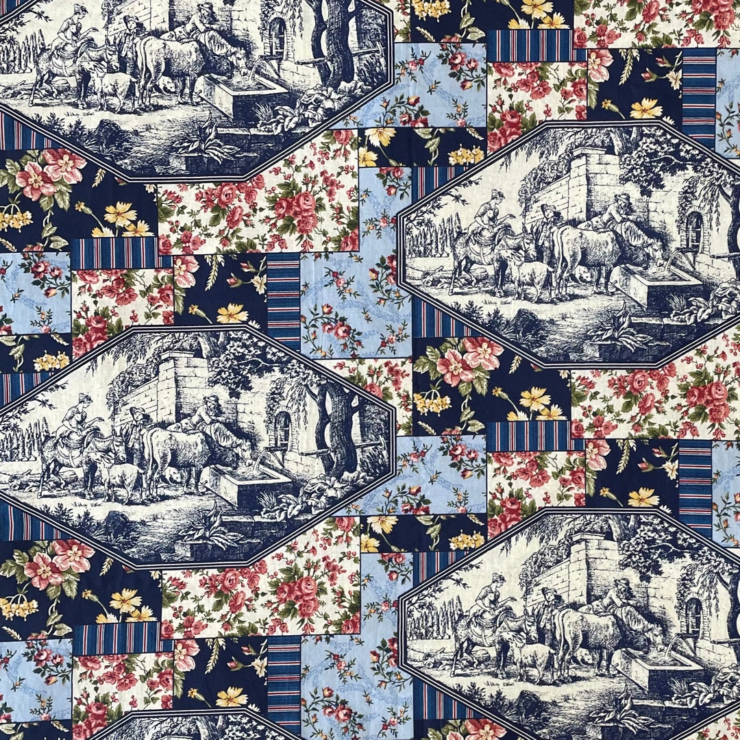 Vintage Blue Toile and Calico Patchwork Cheater Cloth, Quilt Top - Etsy