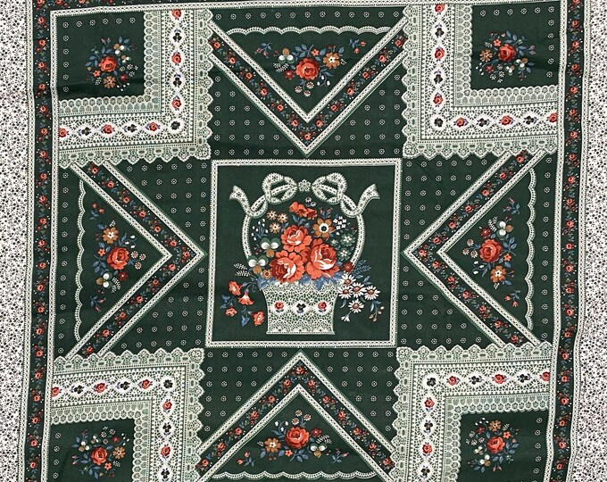 Vintage Green and Orange Calico Cheater Cloth Pillow Panel - Etsy