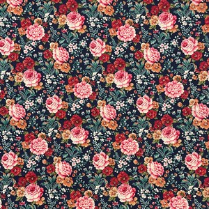 Navy Blue and Pink Calico Fabric, Floral, Concord Fabrics, the Kesslers ...