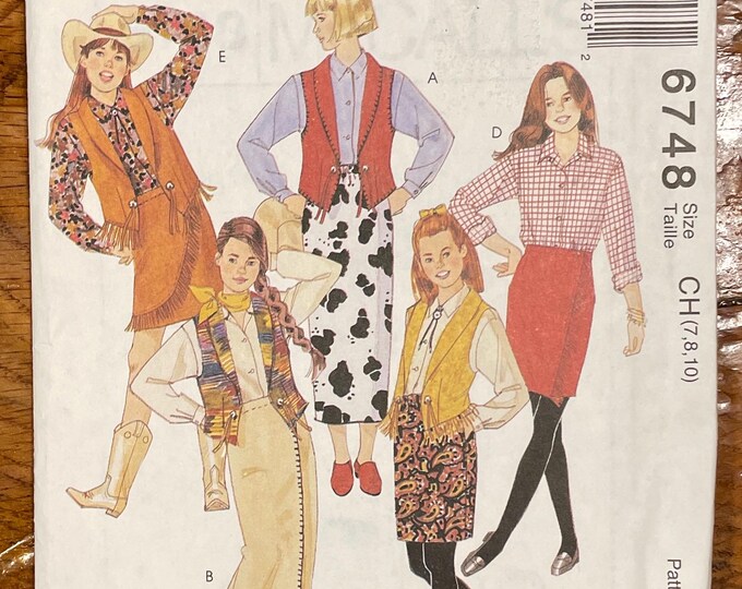 Vintage Girls Western Mock Wrap Skirt and Unlined Vest Pattern, Mccalls ...