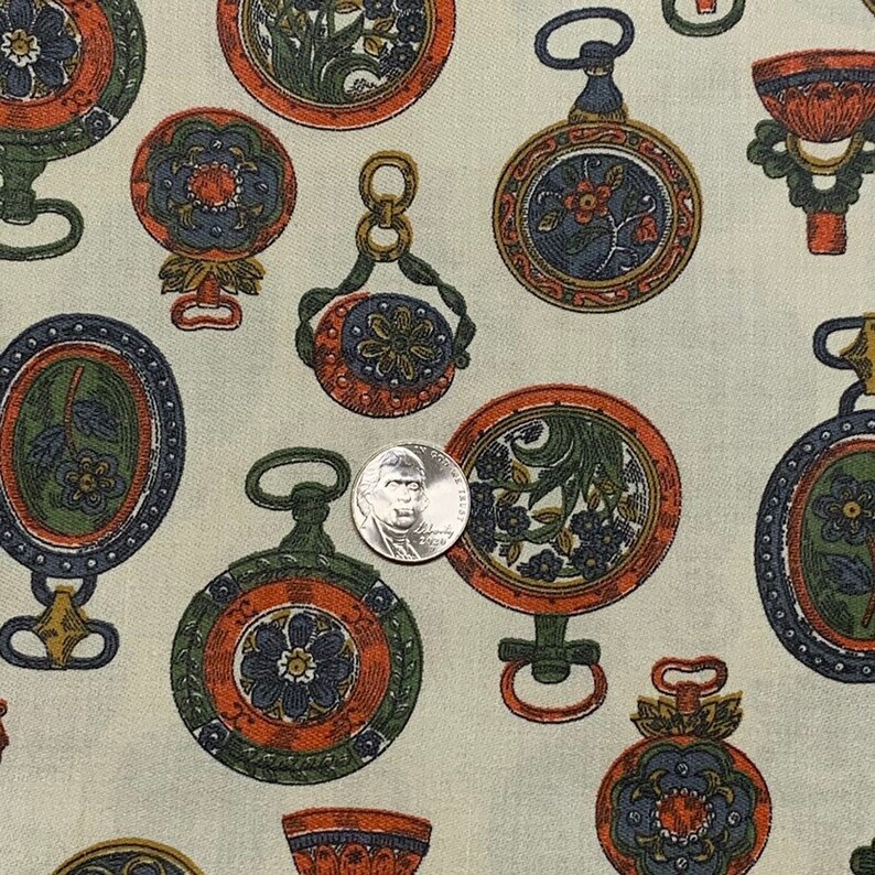 Vintage Pocket Watch Fabric, Fashion Theme Fabric, Clock, Jewelry, Time ...