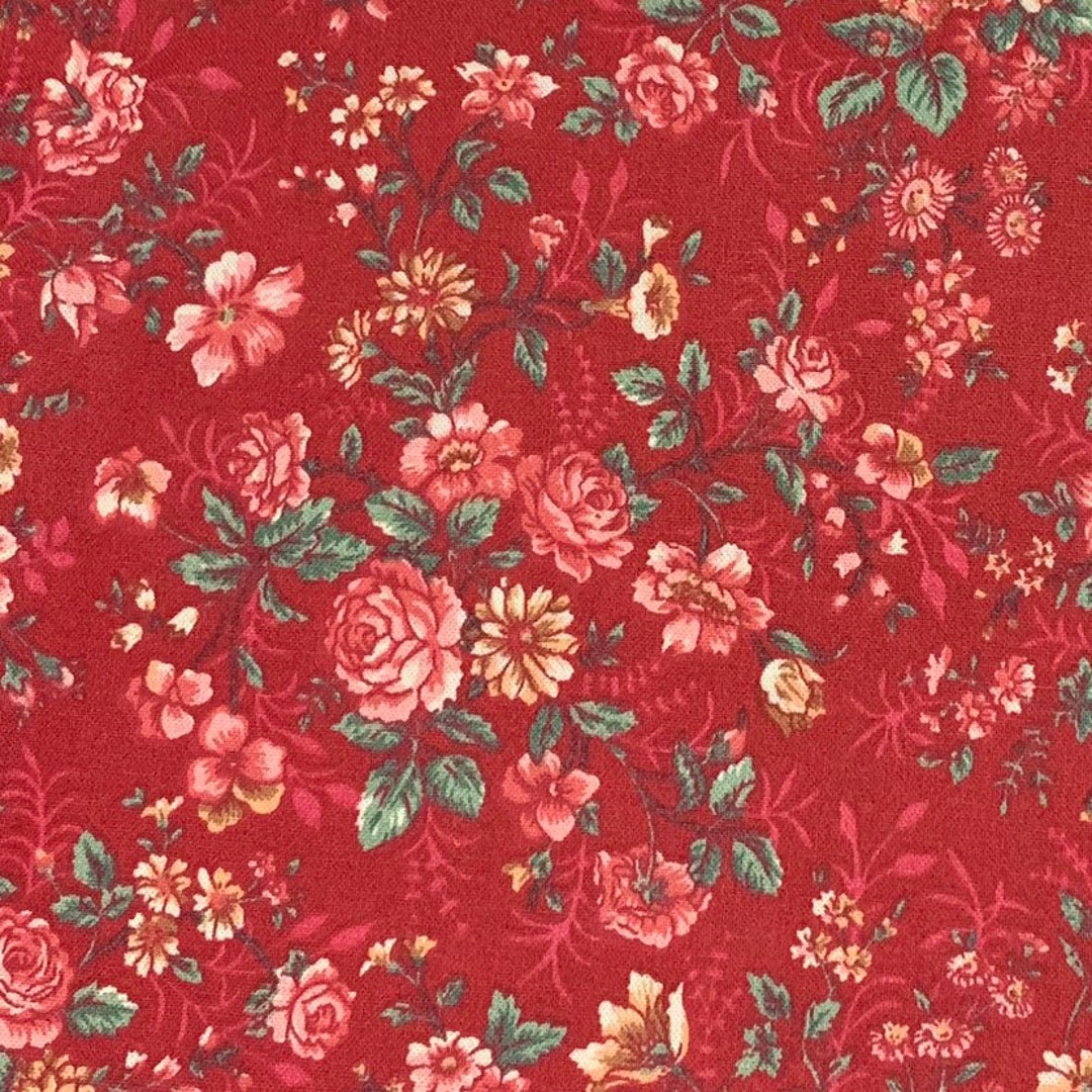 100 % Cotton Red and Pink Rose Calico Fabric, County Floral - Etsy