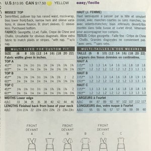 Easy Semi Fitted Blouse Pattern / Pull Over Top, Butterick 3385, UNCUT ...