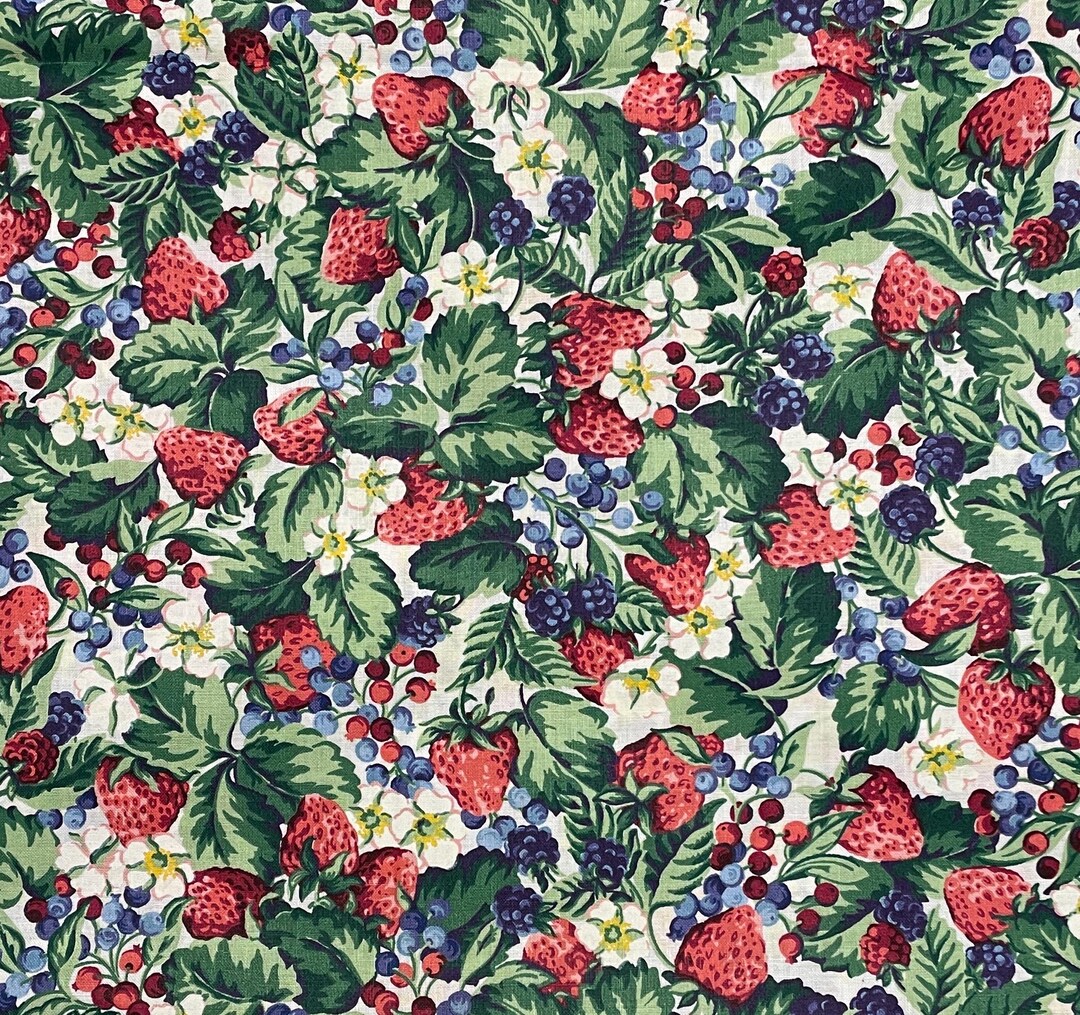 Vintage Berry Cotton Fabric, Blackberries, Strawberry, Blueberry, Fruit ...