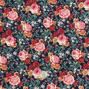 Navy Blue and Pink Calico Fabric, Floral, Concord Fabrics, the Kesslers ...