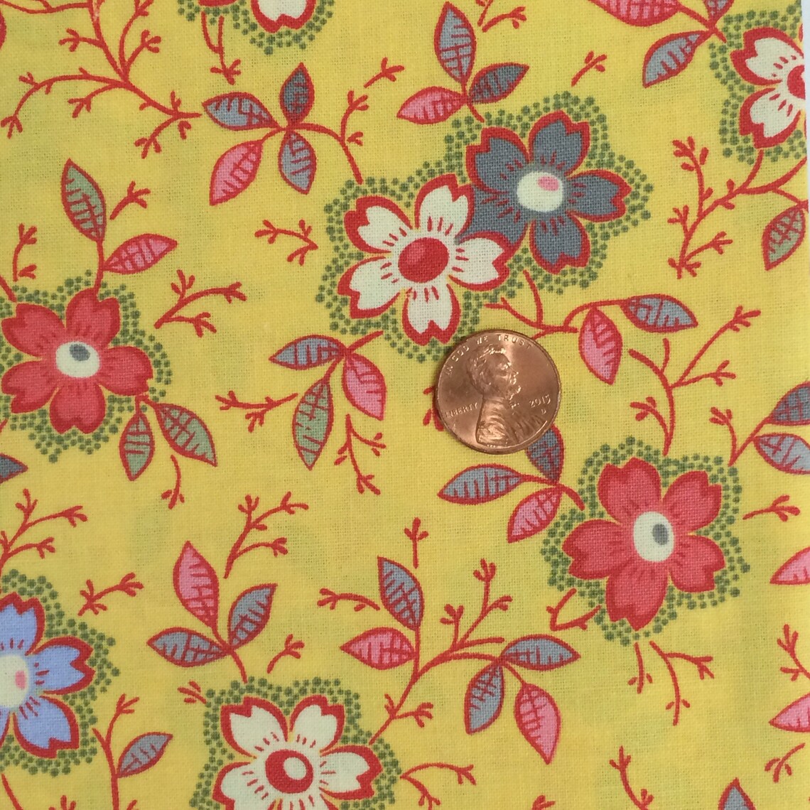 100% Cotton Yellow Floral Fabric by the Yard, Flower Power, Happy ...
