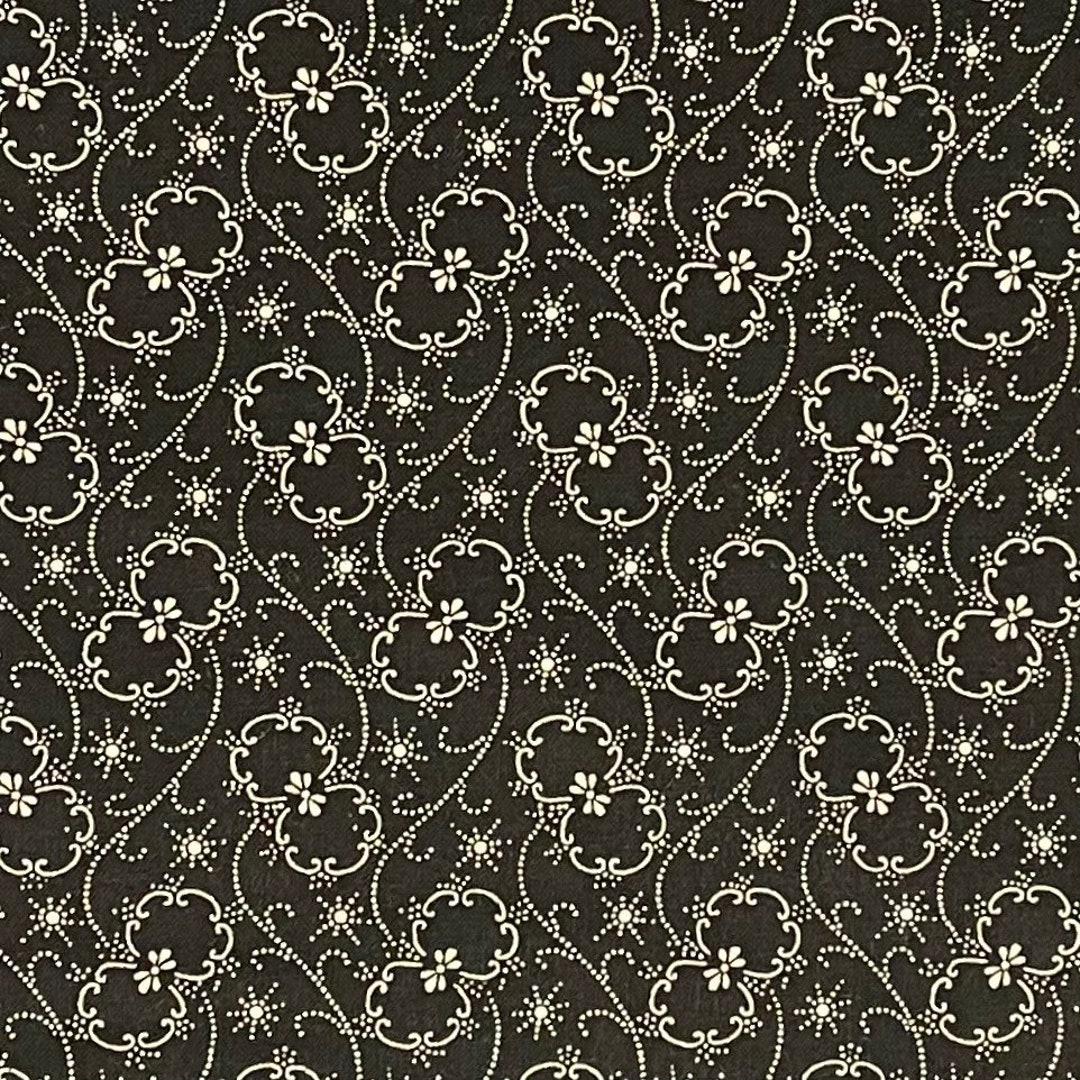 Black Cotton Calico Fabric, Floral, 1800s Reprint - Etsy